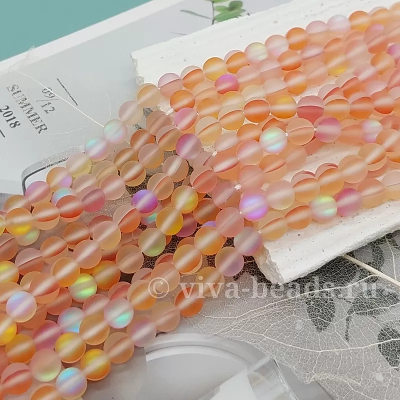 Нить 18.5 см Бусины матовые 6 мм стекло, имитация опала (6738-РЫЖ) купить в Воронеже недорого